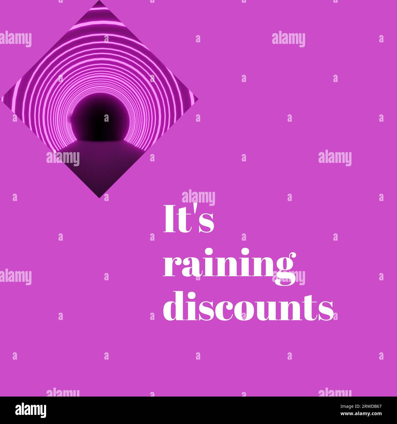 Composite of it's raining dscounts text over neon light pattern on ...