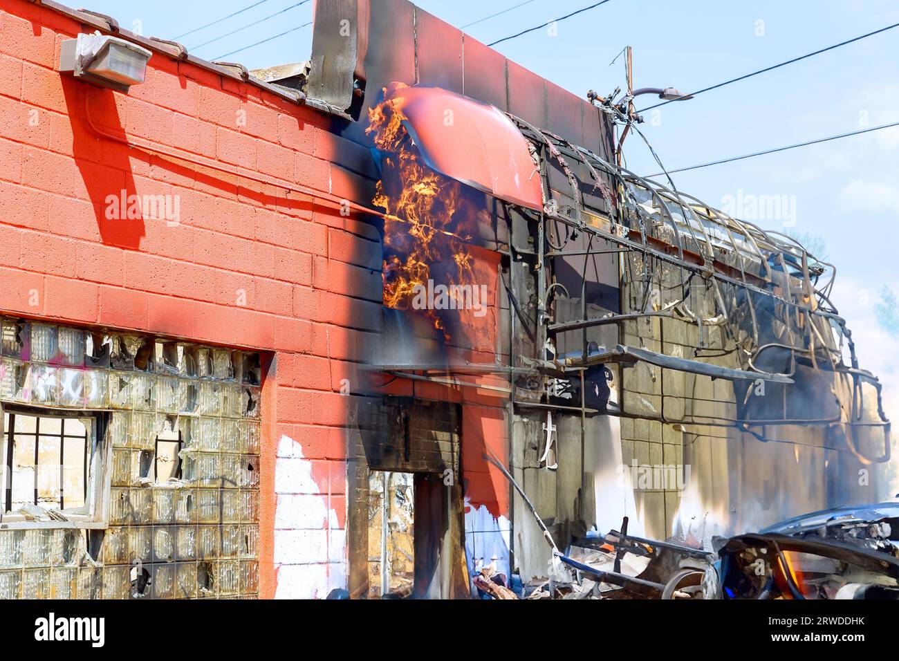 Fiery inferno engulfs, house utterly destroyed by fire Stock Photo - Alamy