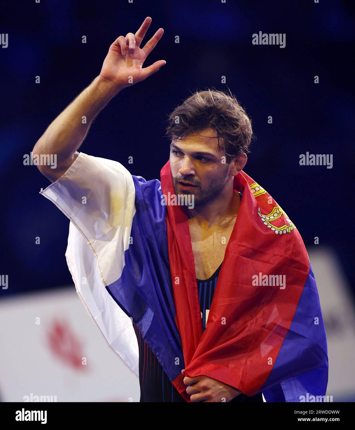 Stevan Andria Micic of Serbia reacts after winning the men's freestyle ...