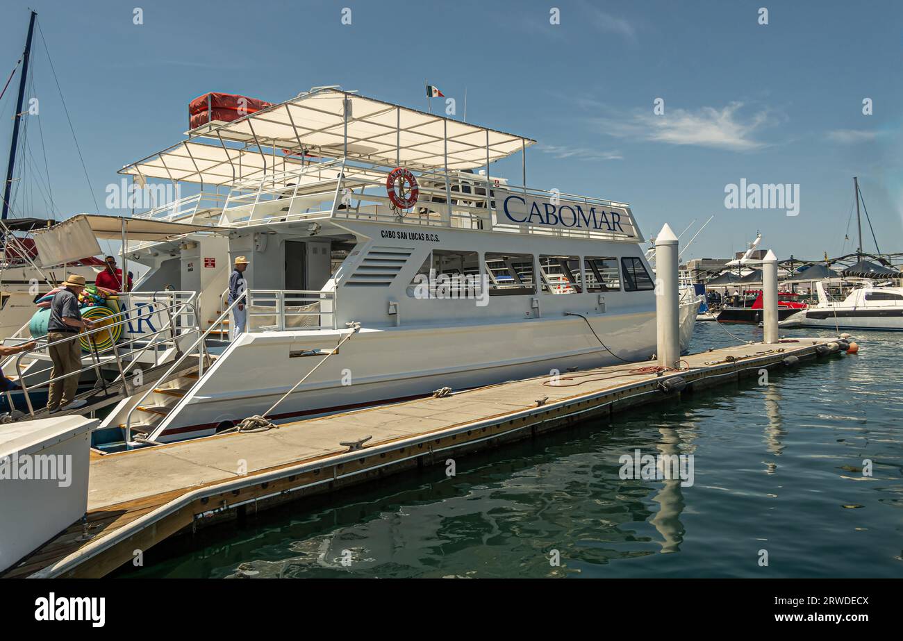Mexico, Cabo San Lucas - July 16, 2023: White and blue Cabomar ferry ...