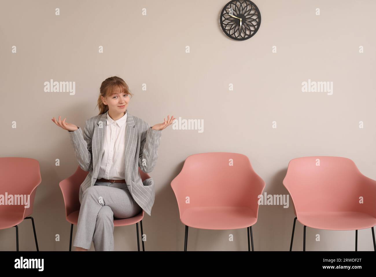 Female applicant waiting for job interview in room Stock Photo - Alamy