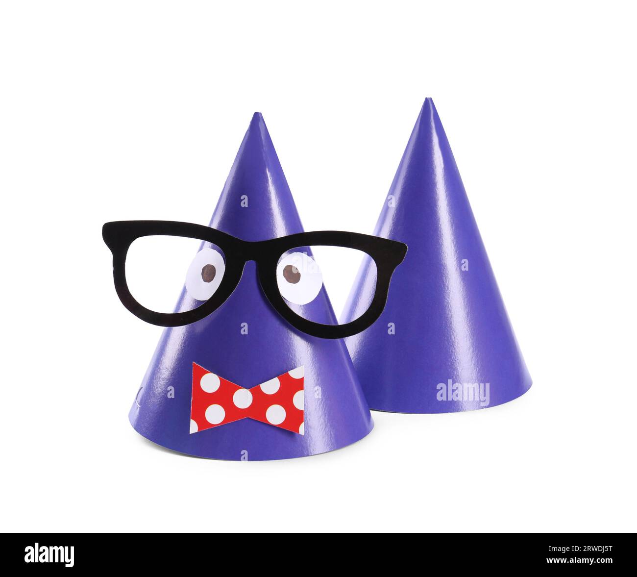 Handmade party hats with funny face isolated on white Stock Photo - Alamy