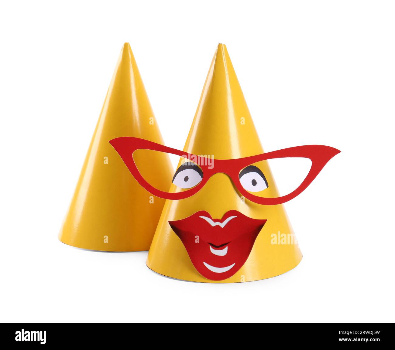 Handmade party hats with funny face isolated on white Stock Photo - Alamy