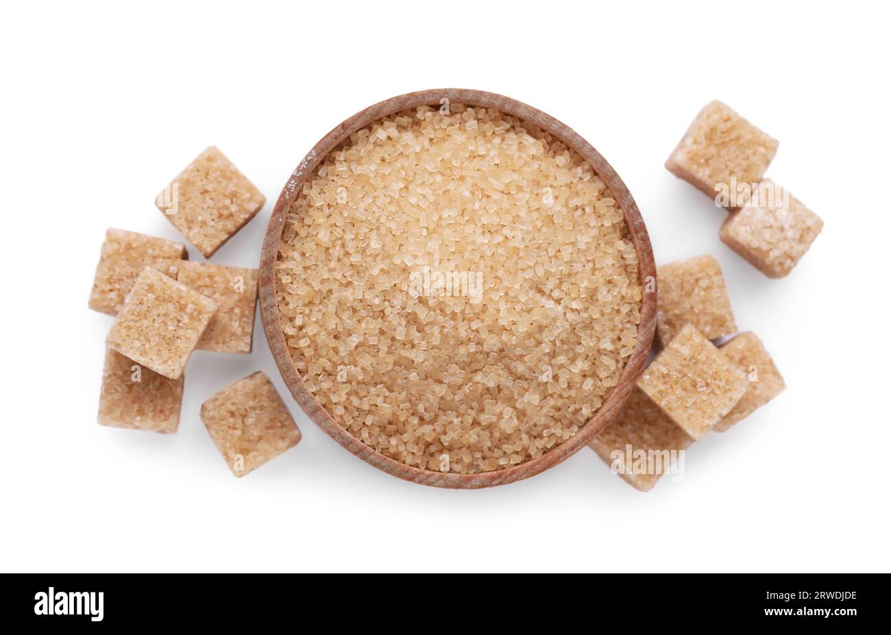 Different types of brown sugar isolated on white, top view Stock Photo ...