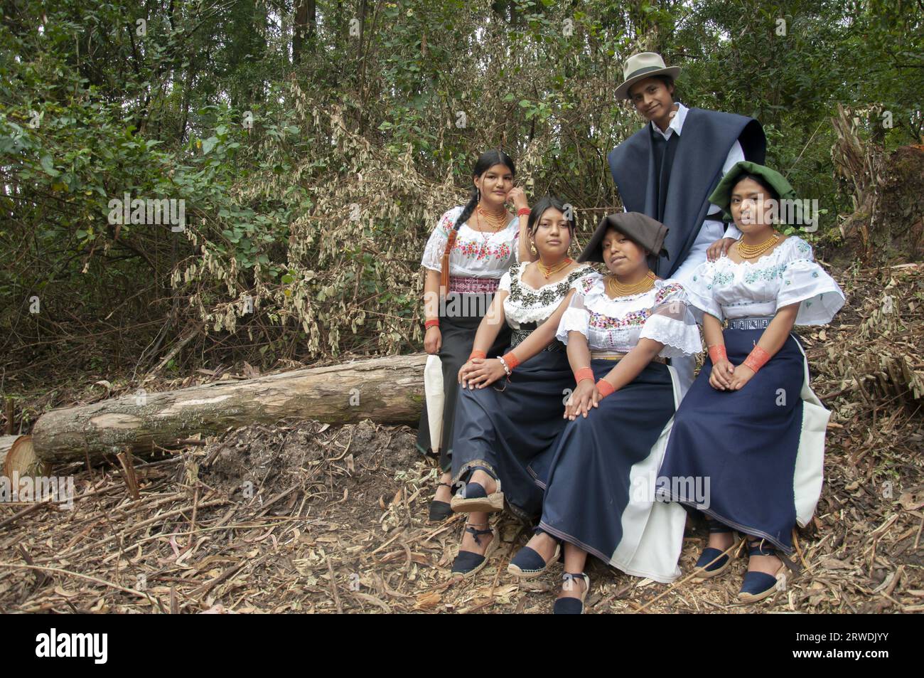 group of indigenous friends and family in the jungle with copypace ...