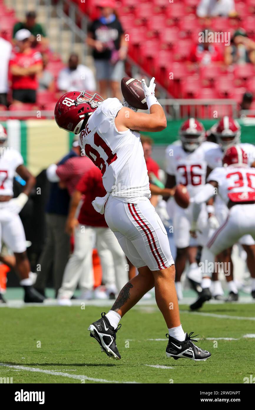 TAMPA, FL - SEPTEMBER 16: Alabama Tight End CJ Dippre (81) warms up ...
