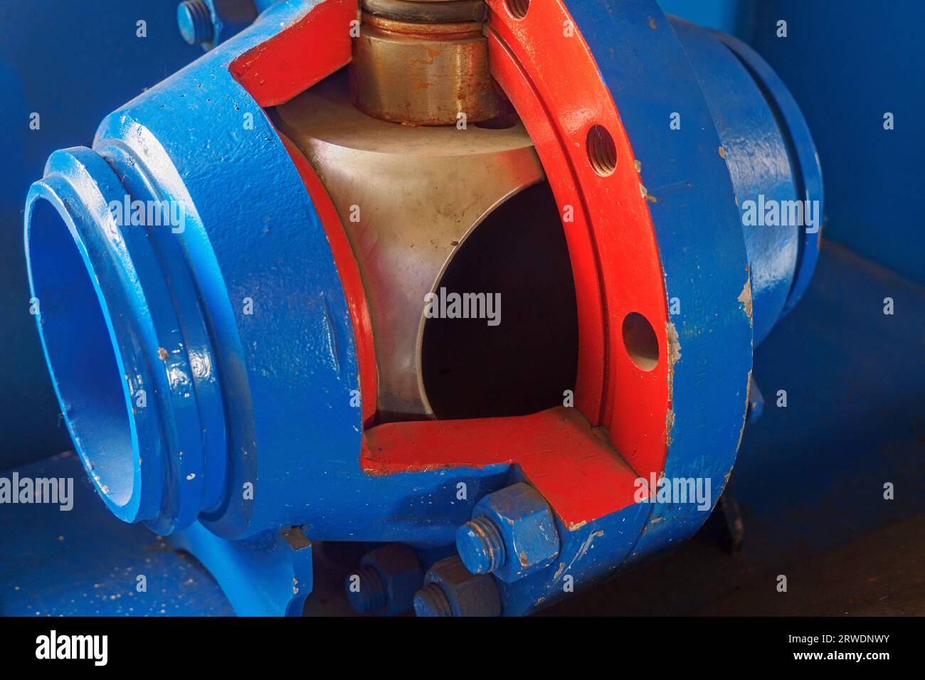Close-up cross-section of ball stop valve. Training layout ...