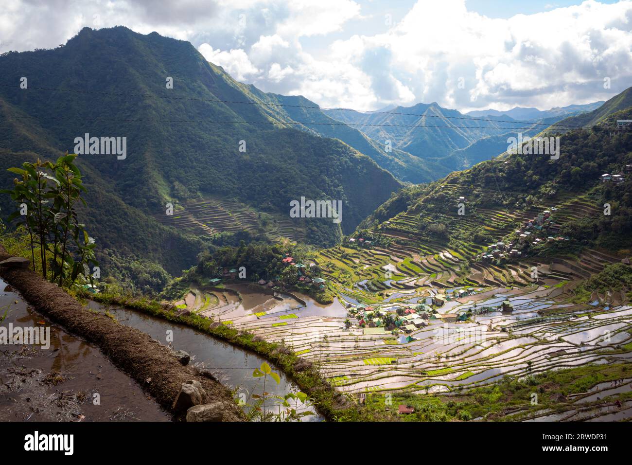 Villages and Batad rice terraces in Banaue, Ifugao, Philippines. Glass ...
