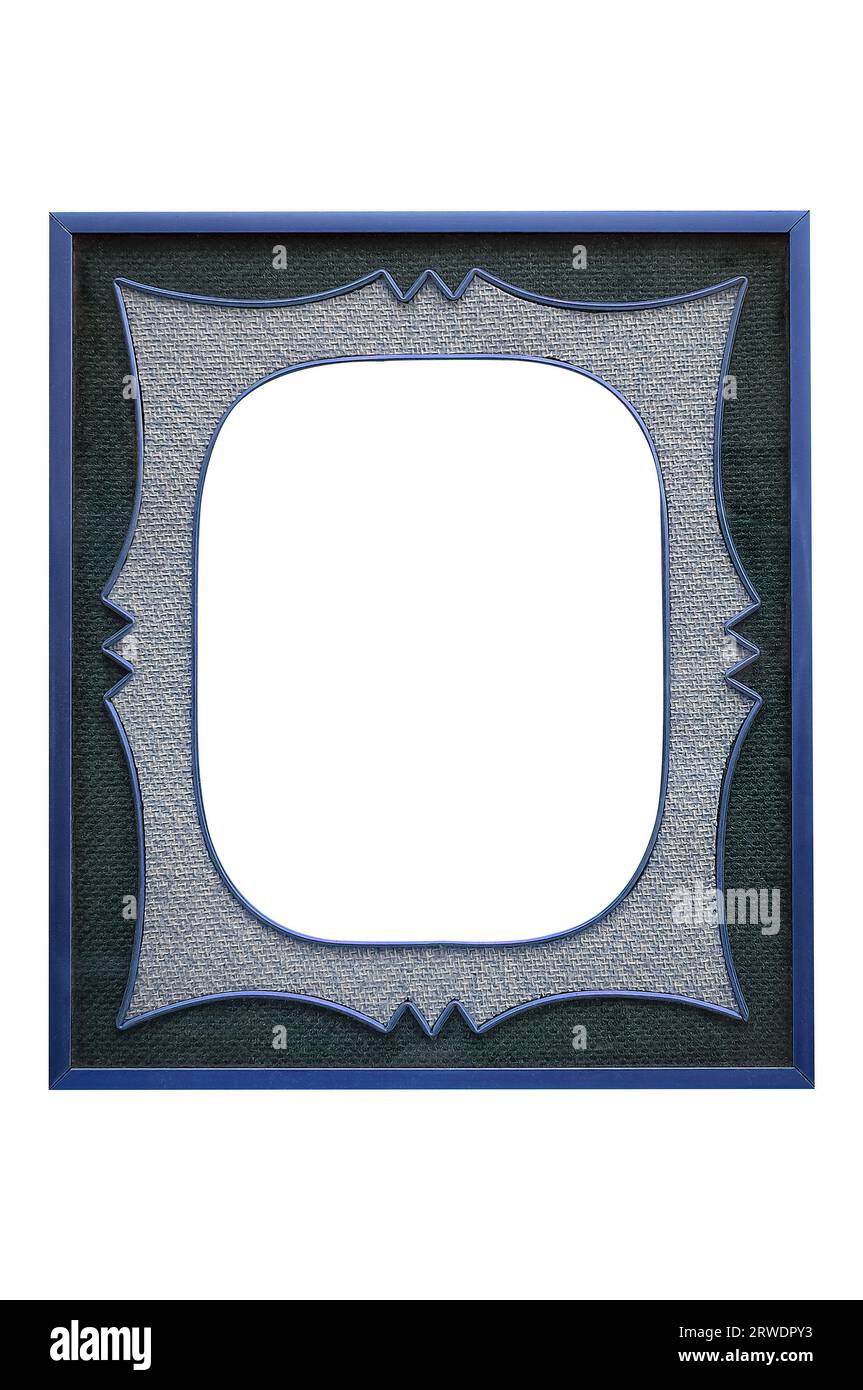 Empty blue retro photo picture frame template isolated white background ...