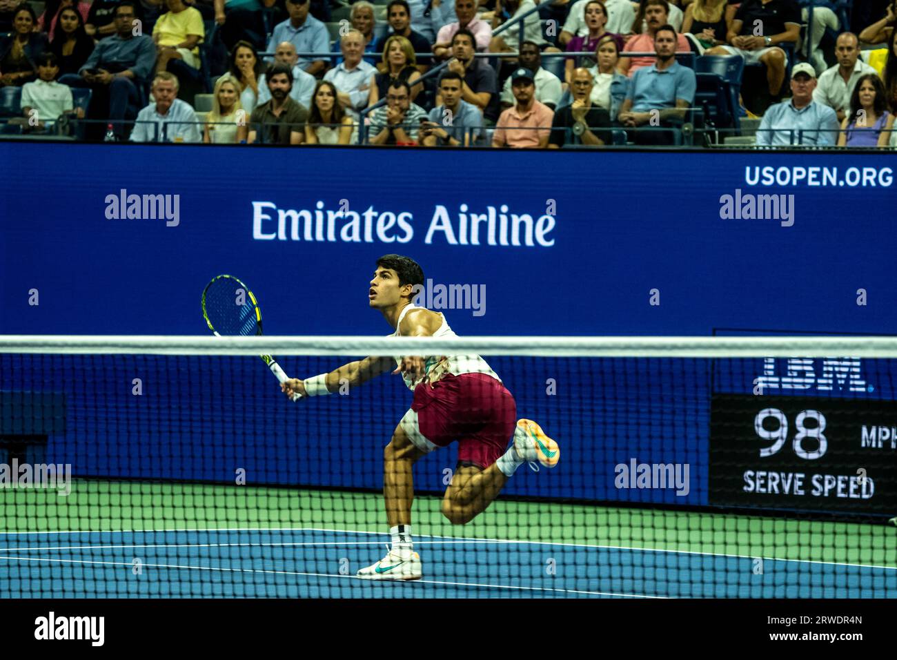 Carlos Alcaraz (ESP) competing in the Men's Singles Semi-finals at the 2023 US Open Tennis Stock ...