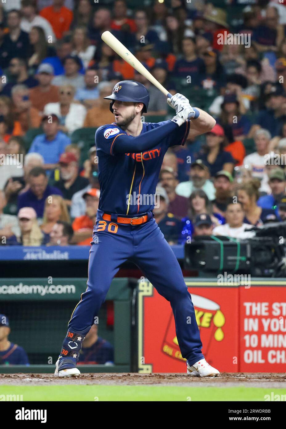 HOUSTON, TX - SEPTEMBER 18: Houston Astros right fielder Kyle Tucker (30) watches the pitch in ...