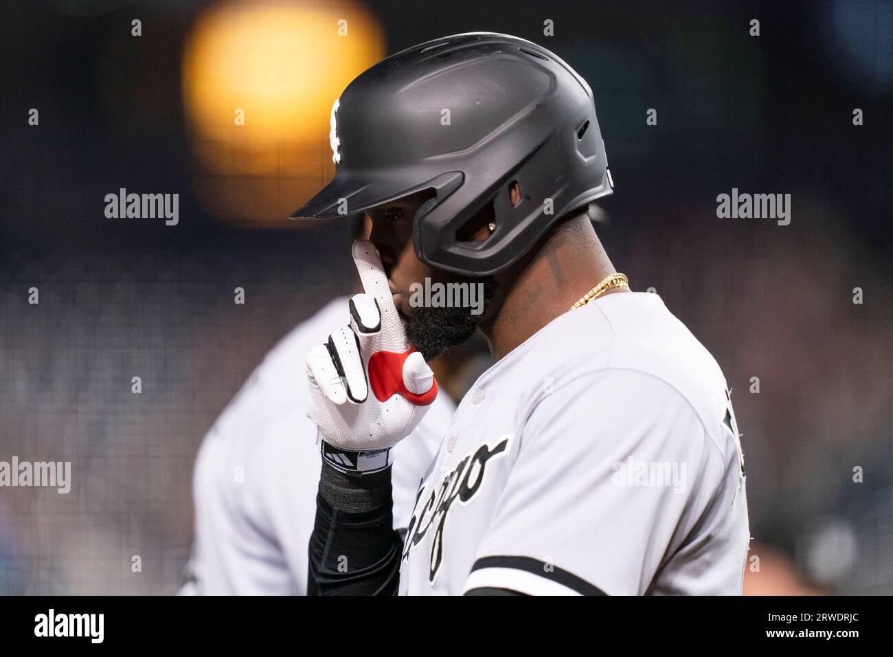 Chicago White Sox's Luis Robert Jr. celebrates after hitting a three ...