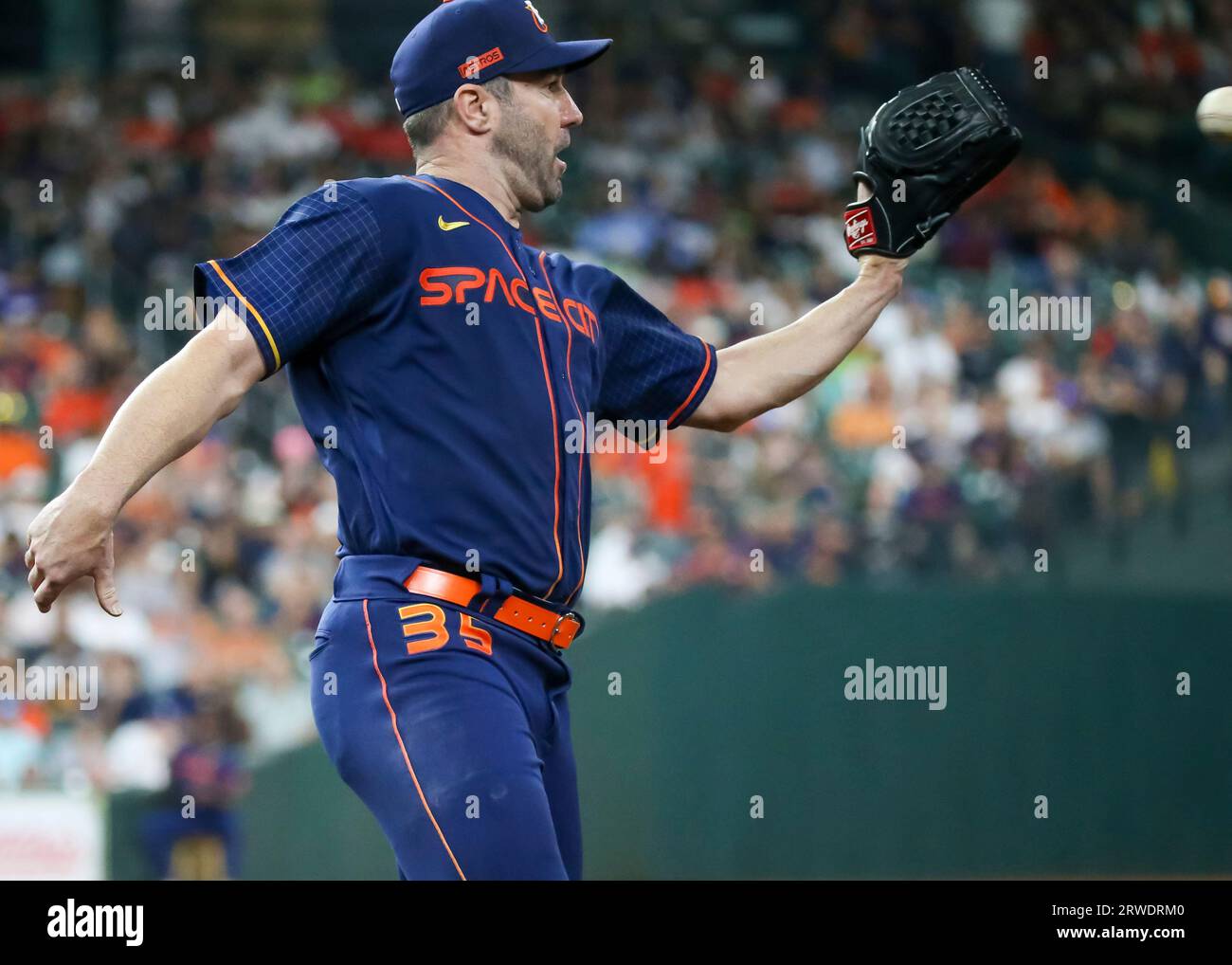 HOUSTON, TX - SEPTEMBER 18: Houston Astros starting pitcher Justin Verlander (35) makes an out ...