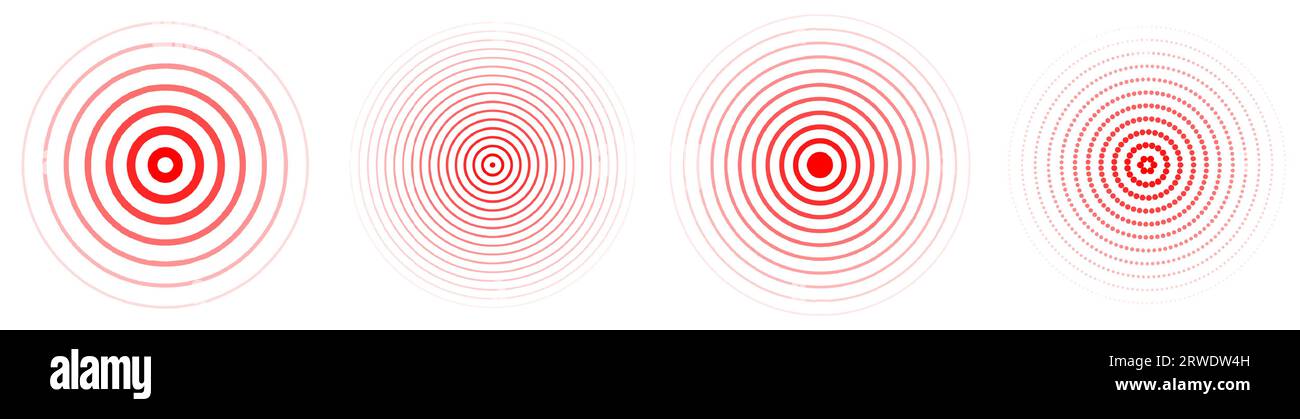 Red concentric ripple circles set. Sonar or sound wave rings collection ...