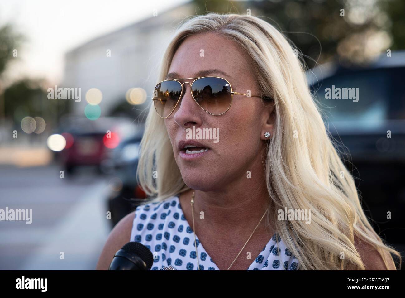 Rep. Marjorie Taylor Greene (R-Ga.) speaks with reporters outside the U ...