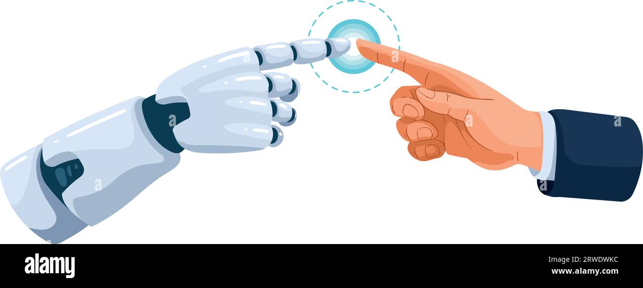ai technology man and robot touching fingers Stock Vector Image & Art ...