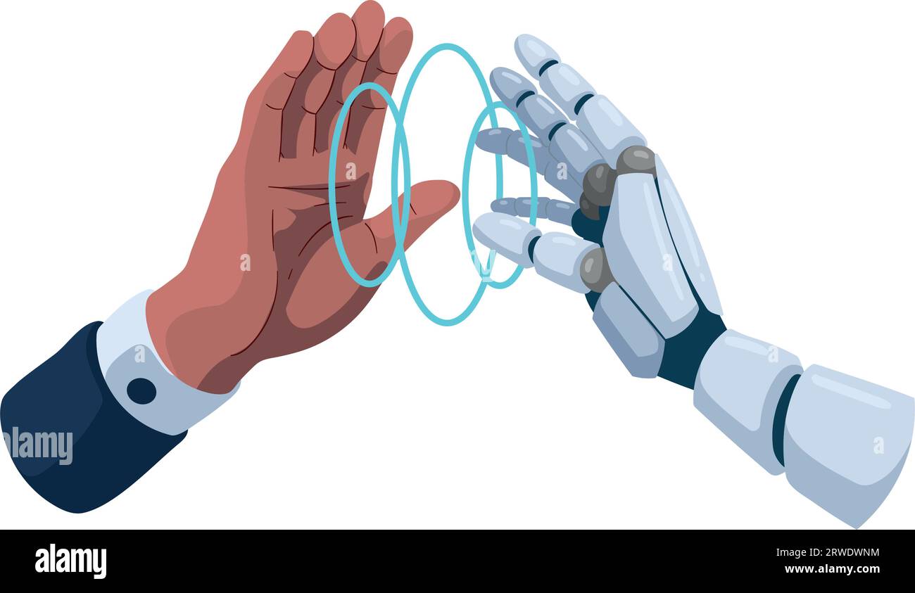 ai technology human and robot connecting hands Stock Vector Image & Art ...