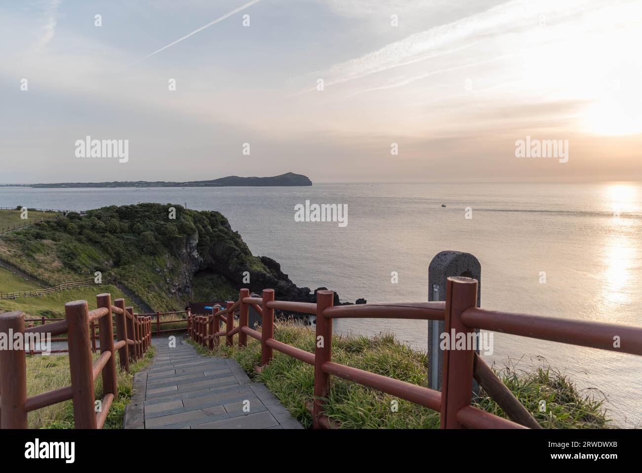 Jeju Island's landscape/ seascape, taken shortly after sunrise, when ...