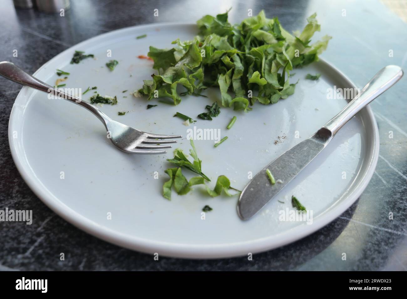 Empty plate after eating on table Stock Photo - Alamy