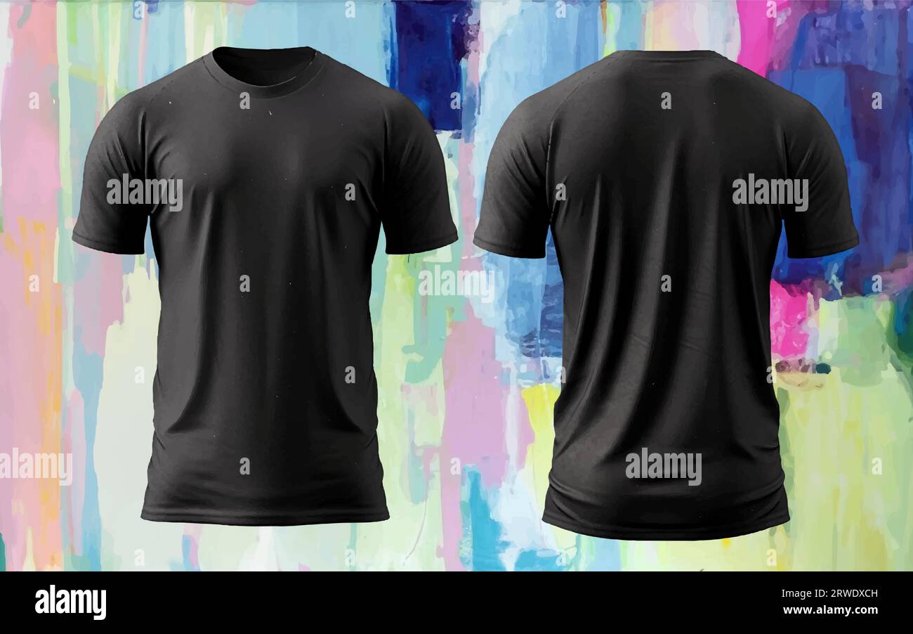 Tshirt Black Men, Template Shirt Front Back Isolated Blank Male Mockup ...