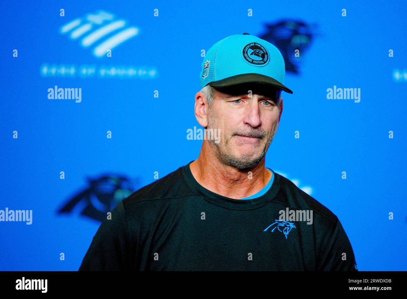 Carolina Panthers head coach Frank Reich speaks during a news ...