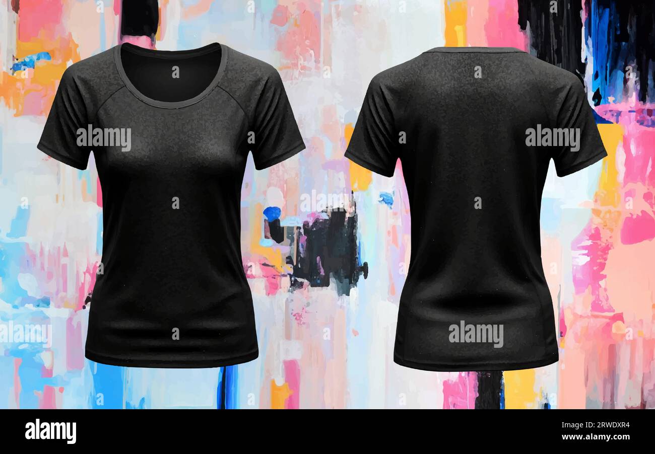 Tshirt Black Woman, Template Shirt Front Back Isolated Blank Female ...