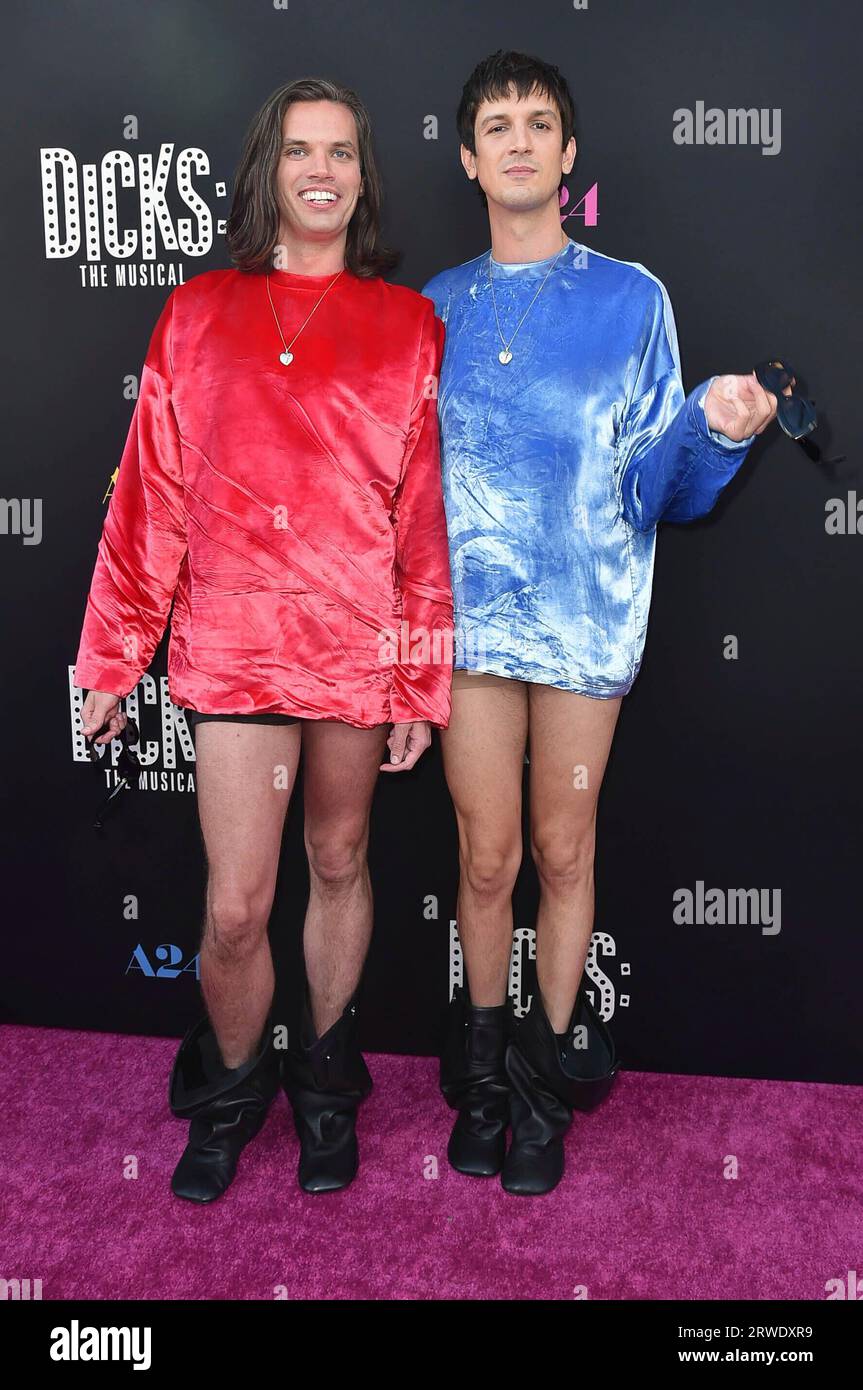 Aaron Jackson, left, and Josh Sharp arrive at the premiere of "Dicks: The Musical" on Monday ...