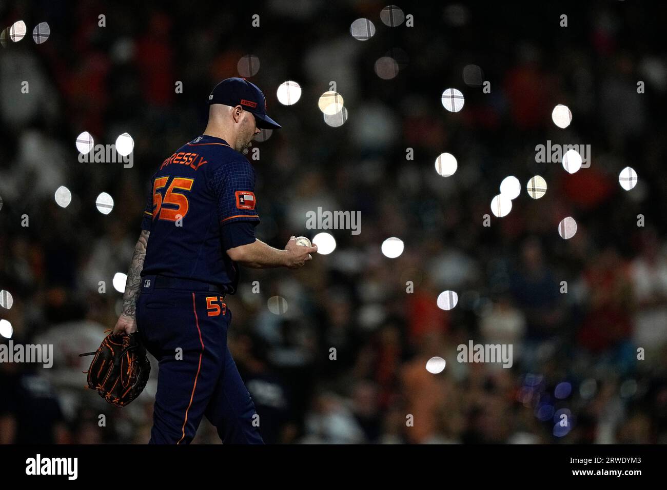 Houston Astros relief pitcher Ryan Pressly takes the mound to throw ...