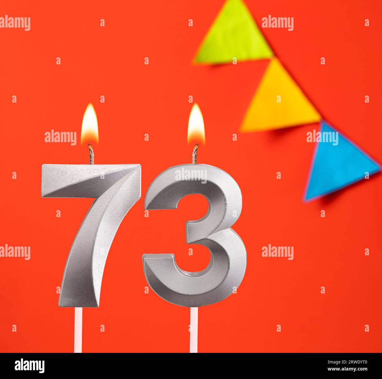 Birthday candle number 73 - Invitation card in orange background Stock ...