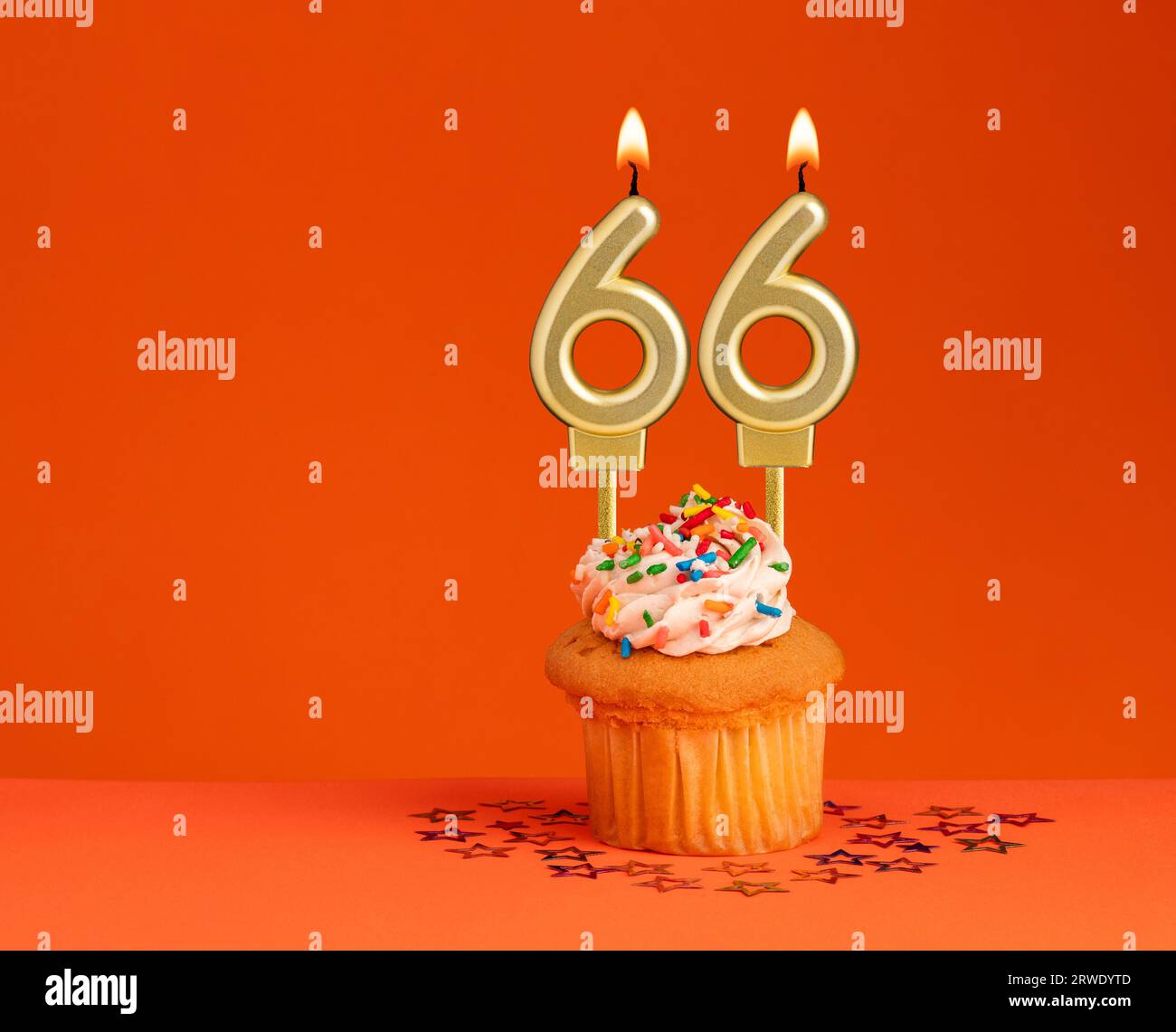 Birthday candle number 66 - Invitation card with orange background ...