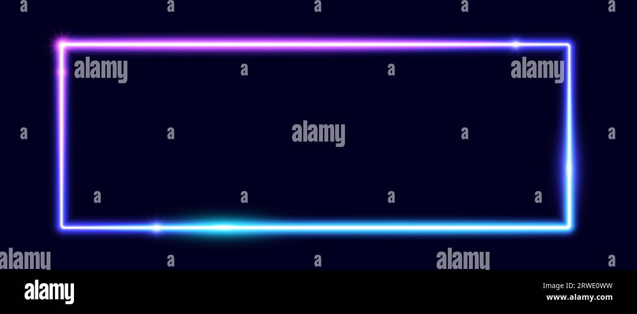 Neon glowing rectangular frame. Blue and purple shining rectangle ...
