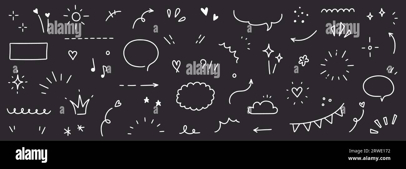 Cute line icon sketch element on chalkboard background. Hand drawn line ...