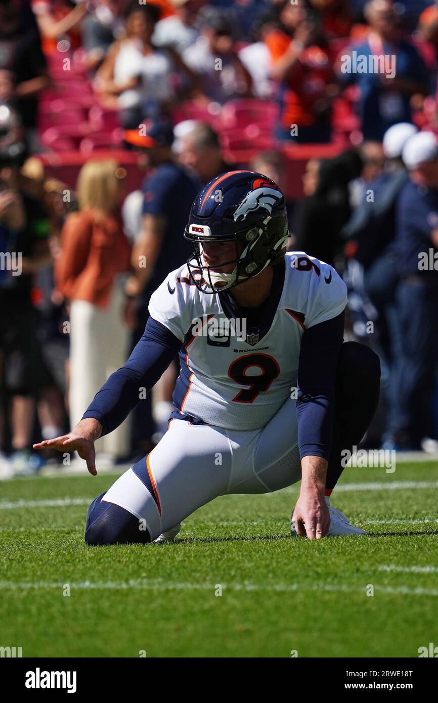 Denver Broncos punter Riley Dixon (9) against the Washington Commanders ...