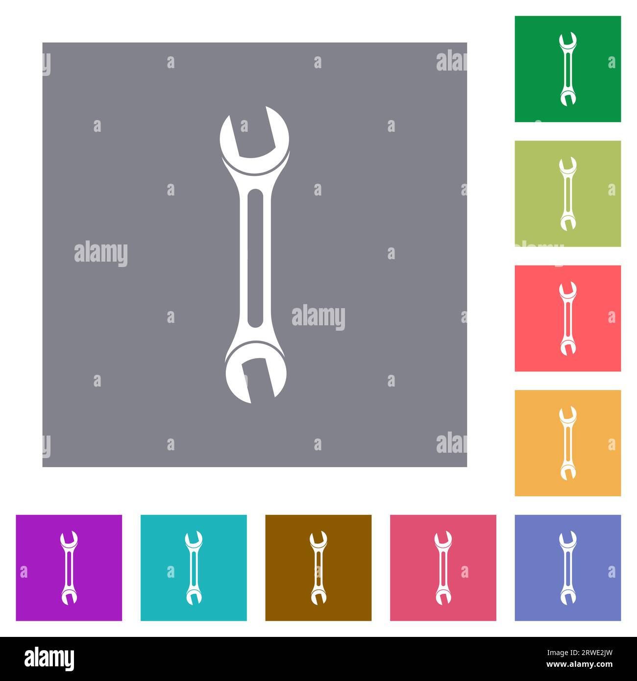 Single wrench flat icons on simple color square backgrounds Stock ...