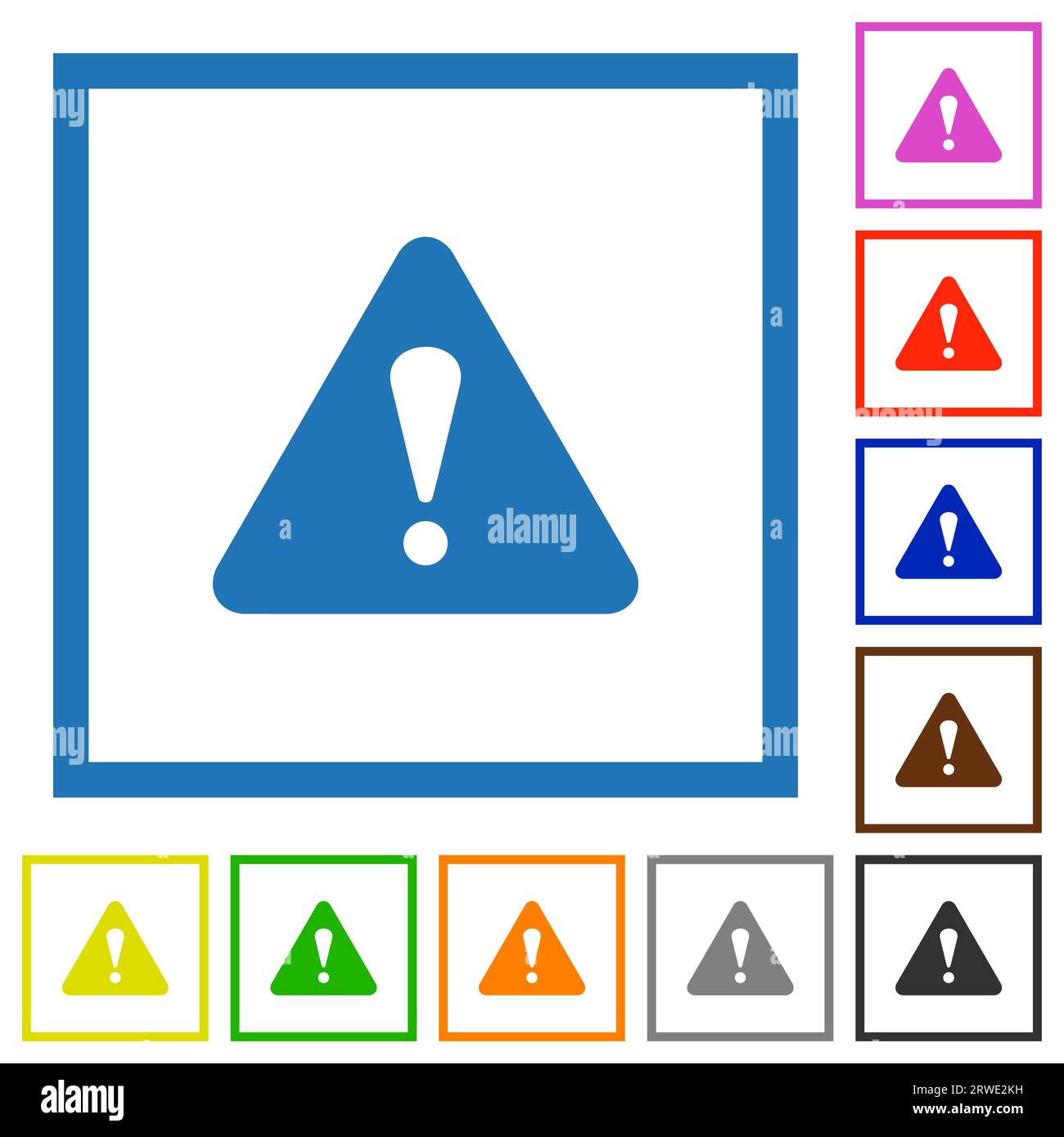 Triangle shaped warning sign flat color icons in square frames on white ...