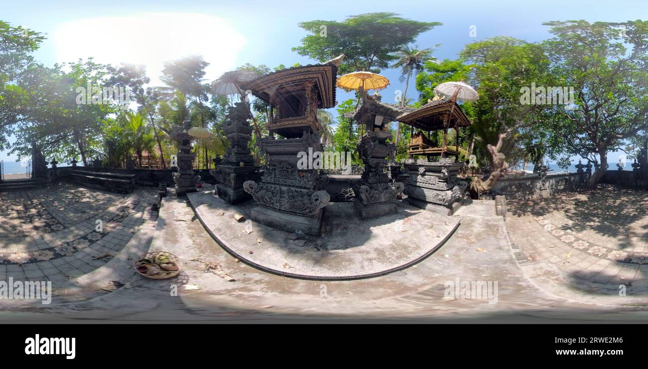 vr 360 hindu temple with altar sacrifices. balinese temple, old hindu ...