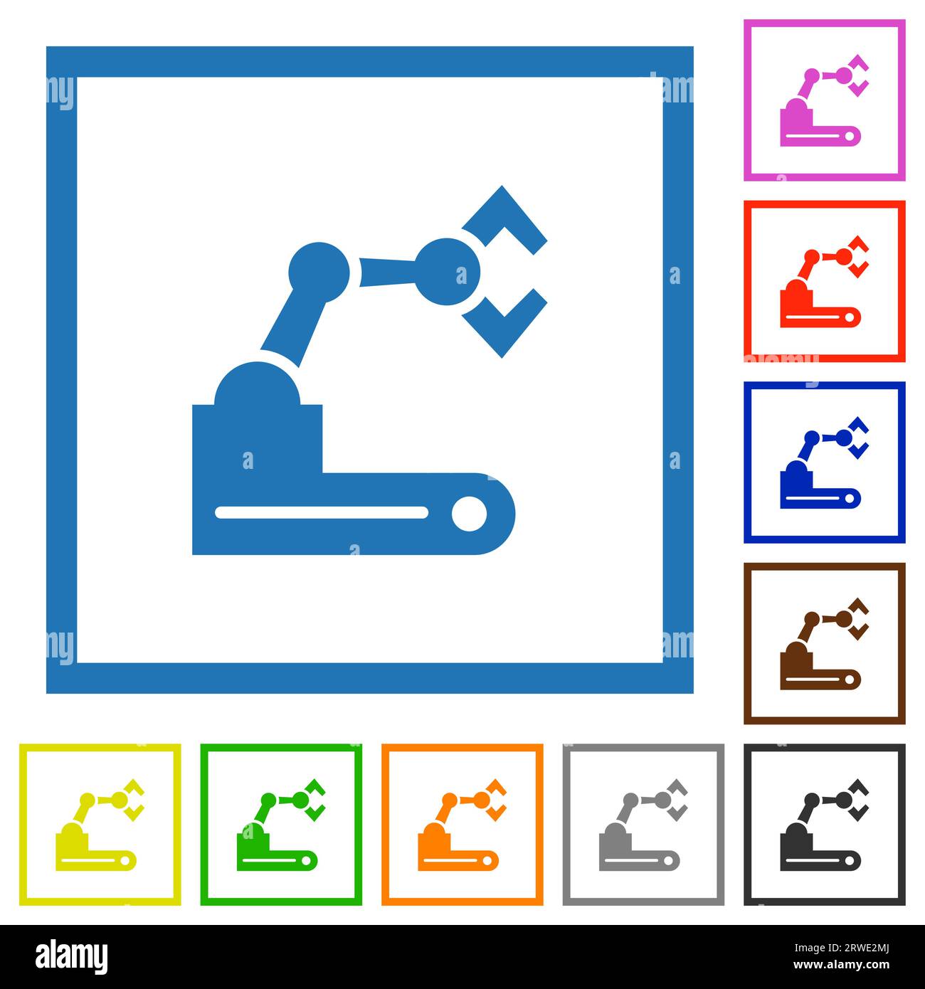 Robotic arm flat color icons in square frames on white background Stock ...