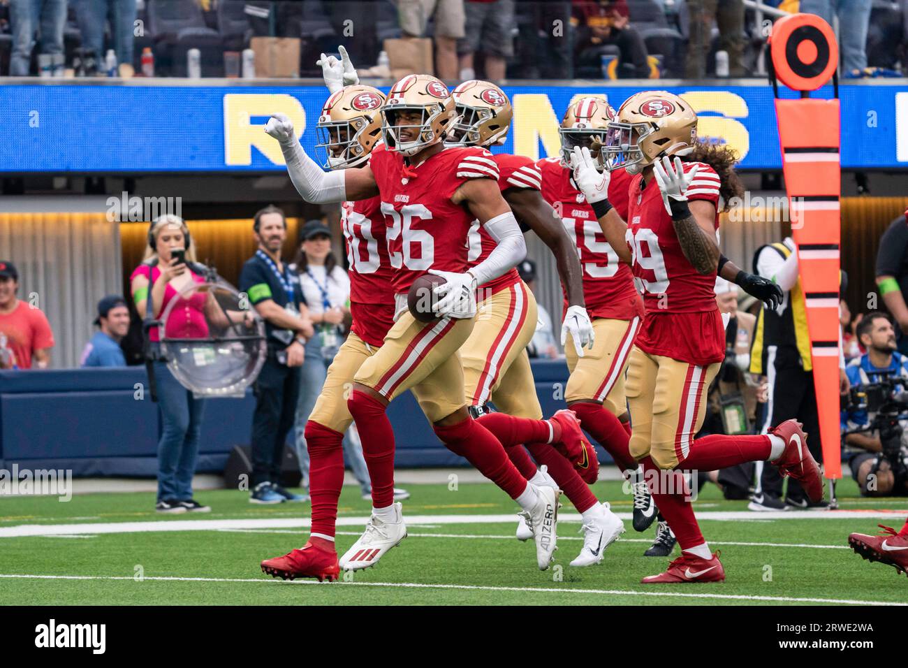 San Francisco 49ers cornerback Isaiah Oliver (26) celebrates an ...