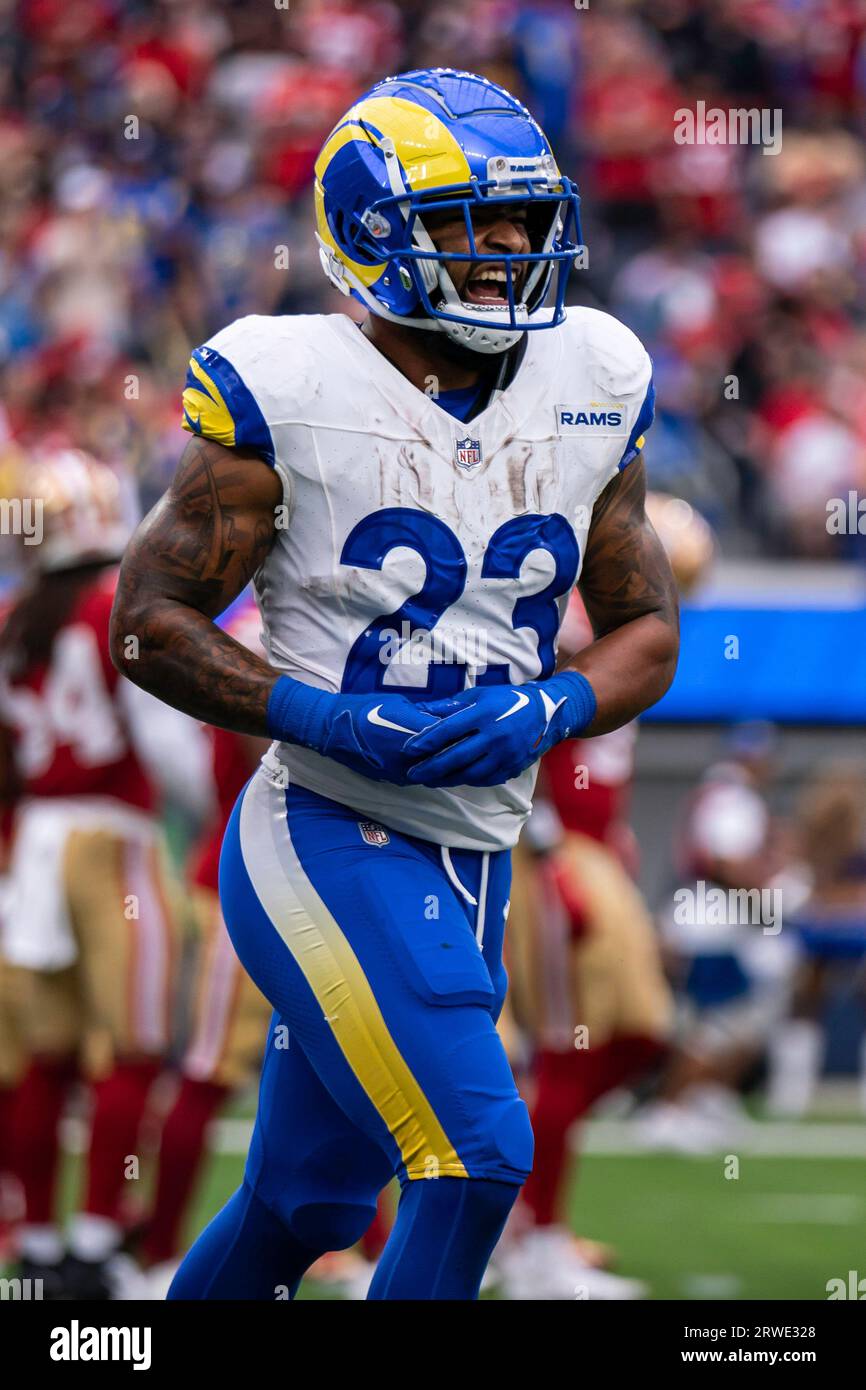 Los Angeles Rams running back Kyren Williams (23) reacts during a NFL ...