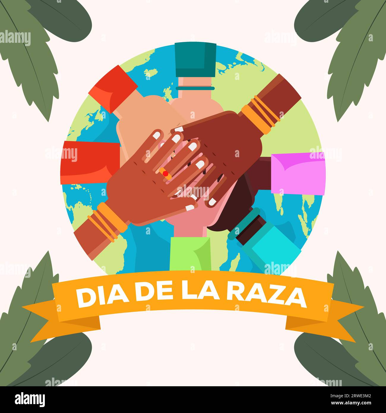 vector dia de la Raza illustration with hands on earth background Stock ...