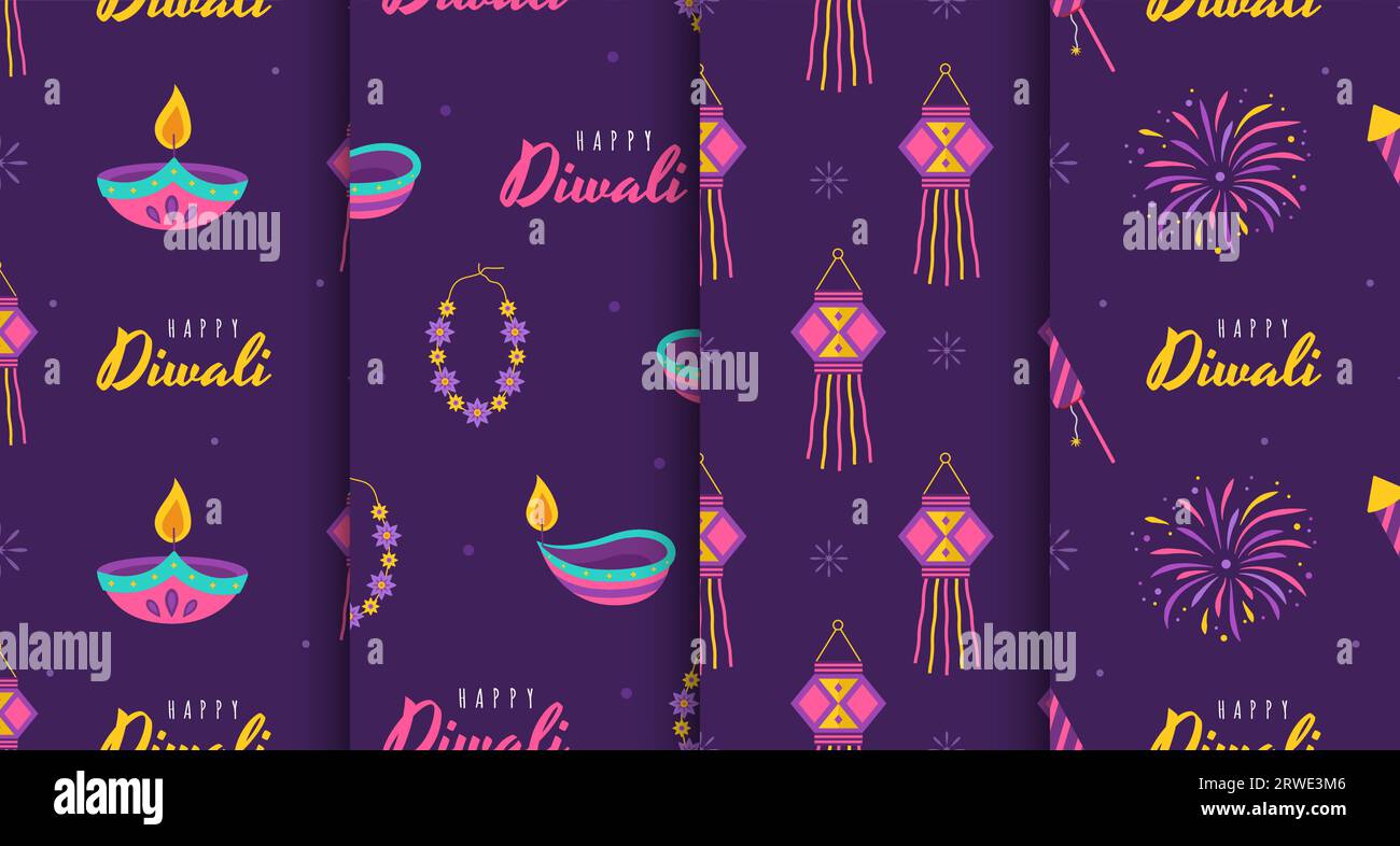 Diwali pattern set. Cute backgrounds for hindu holiday. Indian festival ...