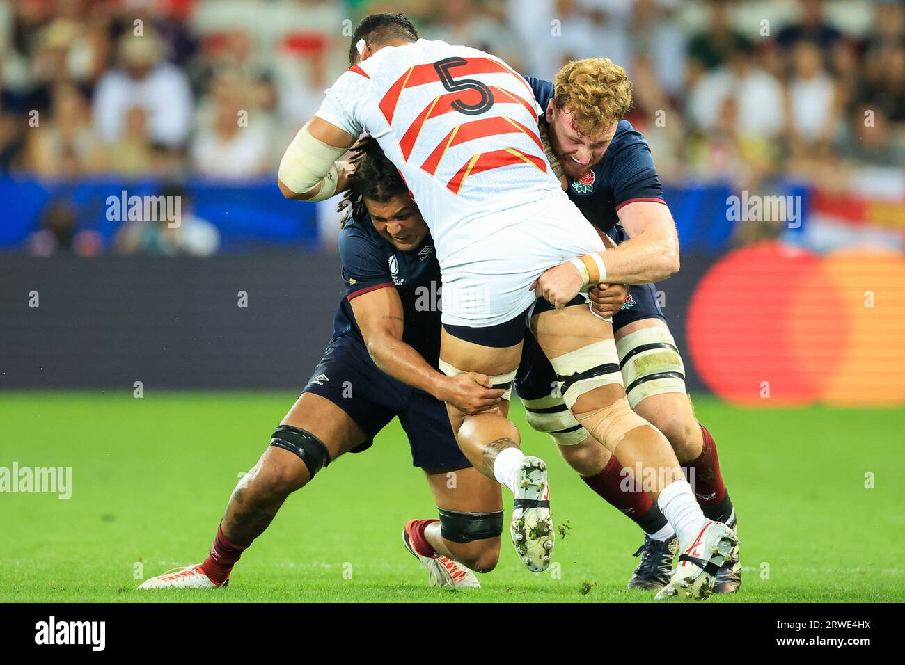Nice, France. 17th Sep, 2023. Lewis Ludlam#8 of England, Amato Fakatava ...