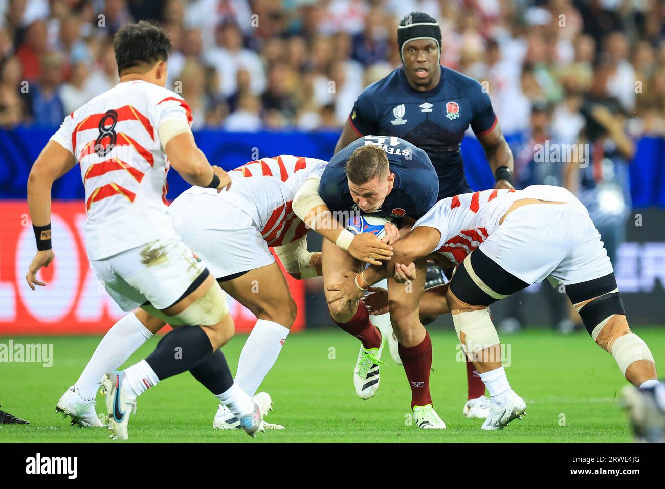 Nice, France. 17th Sep, 2023. Jiwon Gu #3 of Japan, Freddie Steward #15 ...