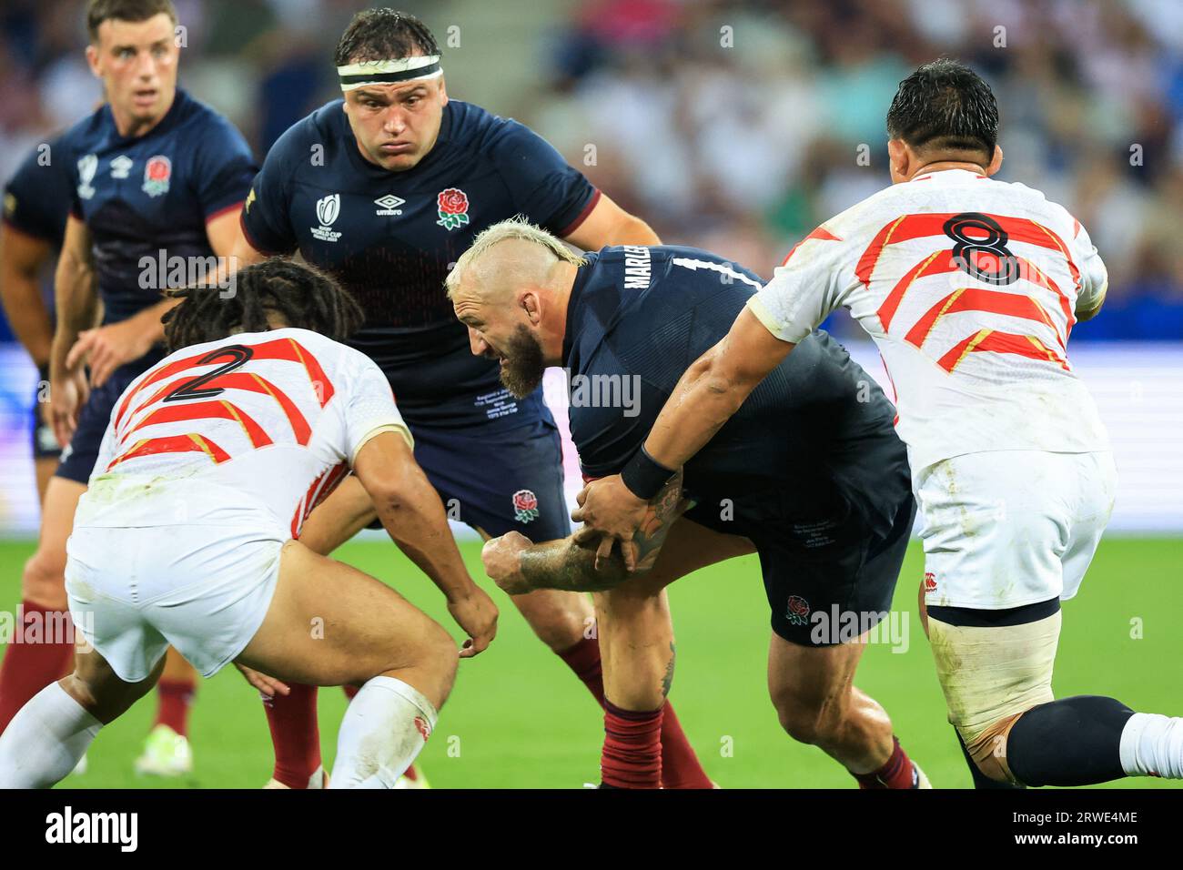 Nice, France. 17th Sep, 2023. Shota Horie #2 of Japan, Jamie George #2 ...