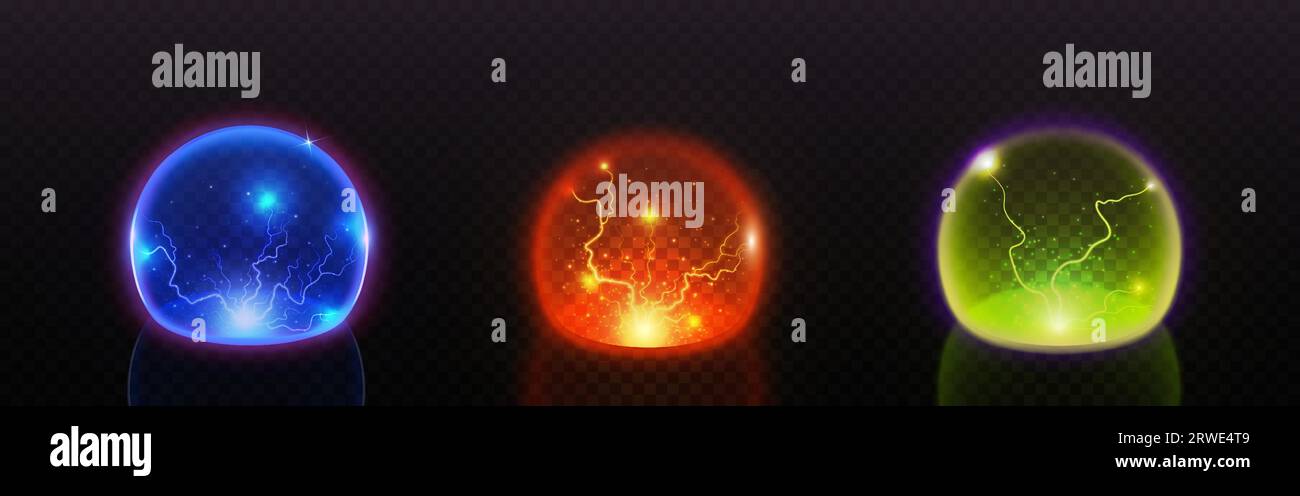 Magic energy balls with lightning bolt inside isolated on transparent ...