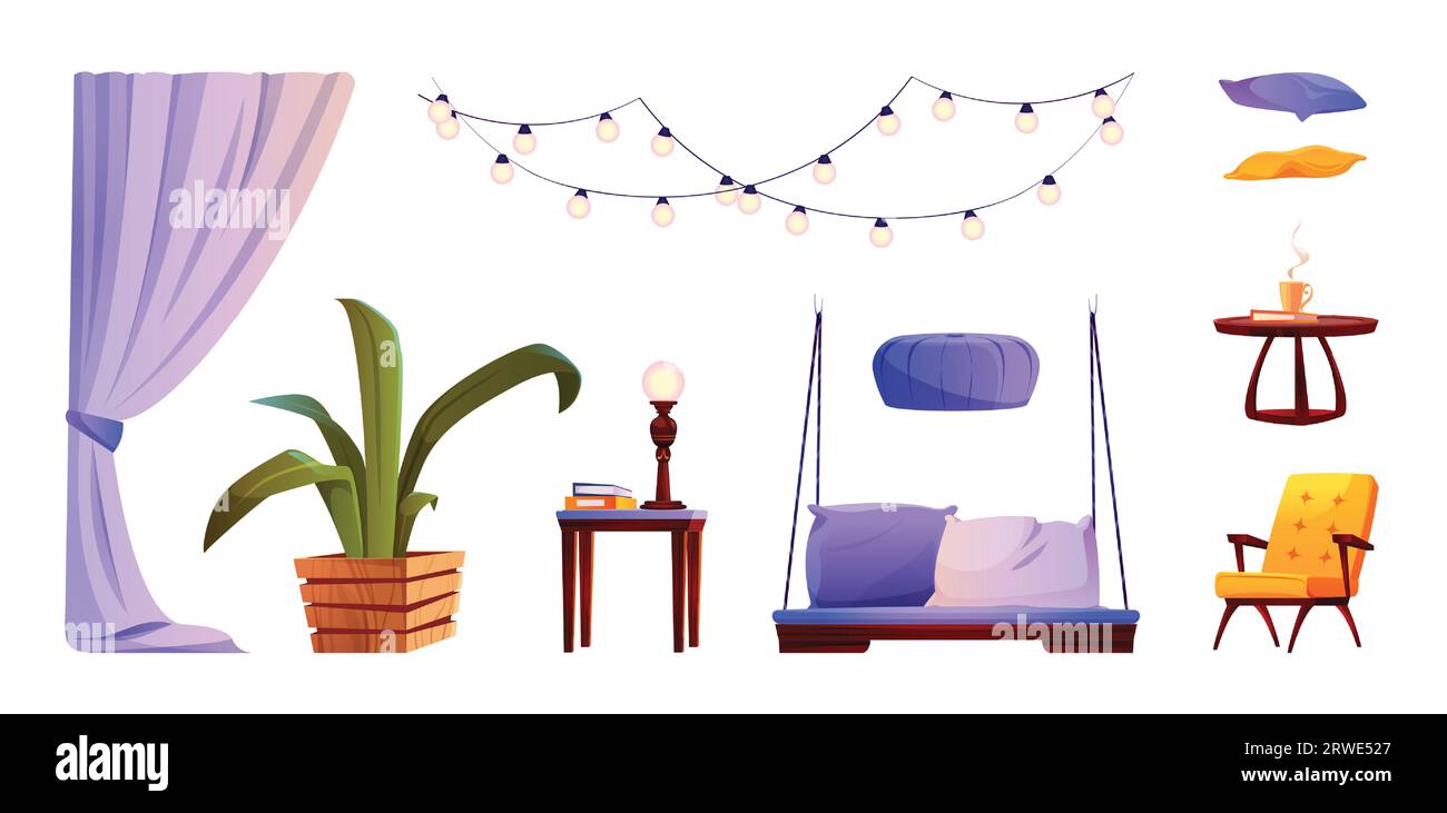 Terrace or garden furniture cartoon set. Patio and backyard elements ...