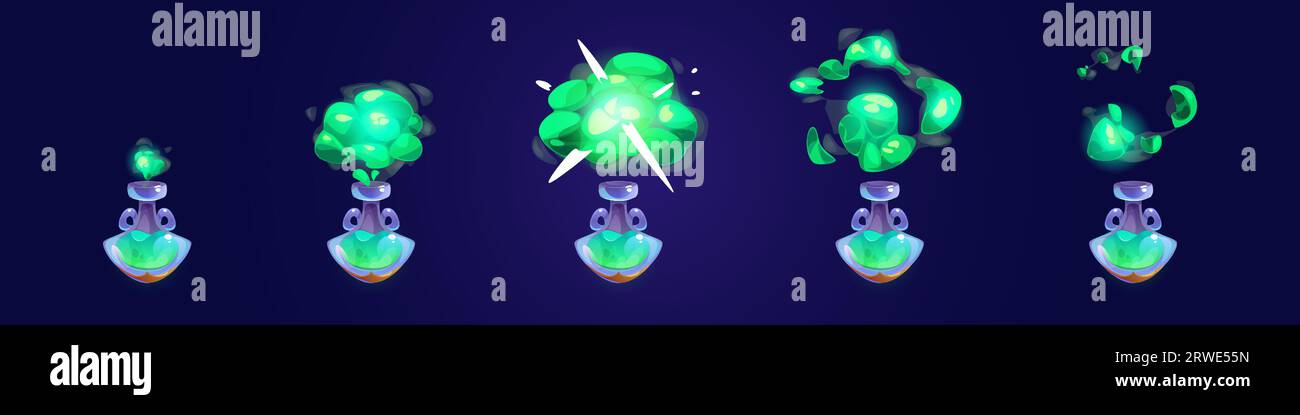 Laboratory potion bottle animation cartoon game icon. Chemical witch ...