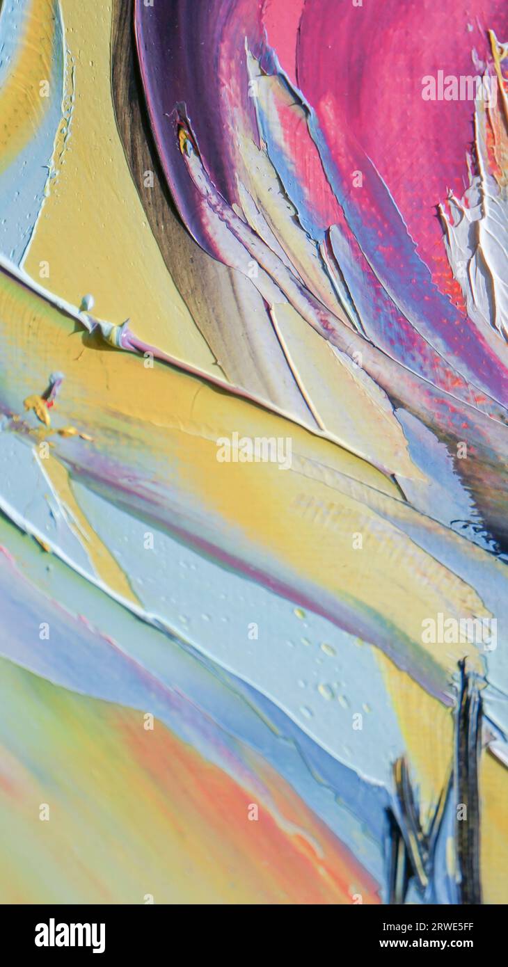 Closeup of a painting by oil and palette knife. Highly-textured, high ...