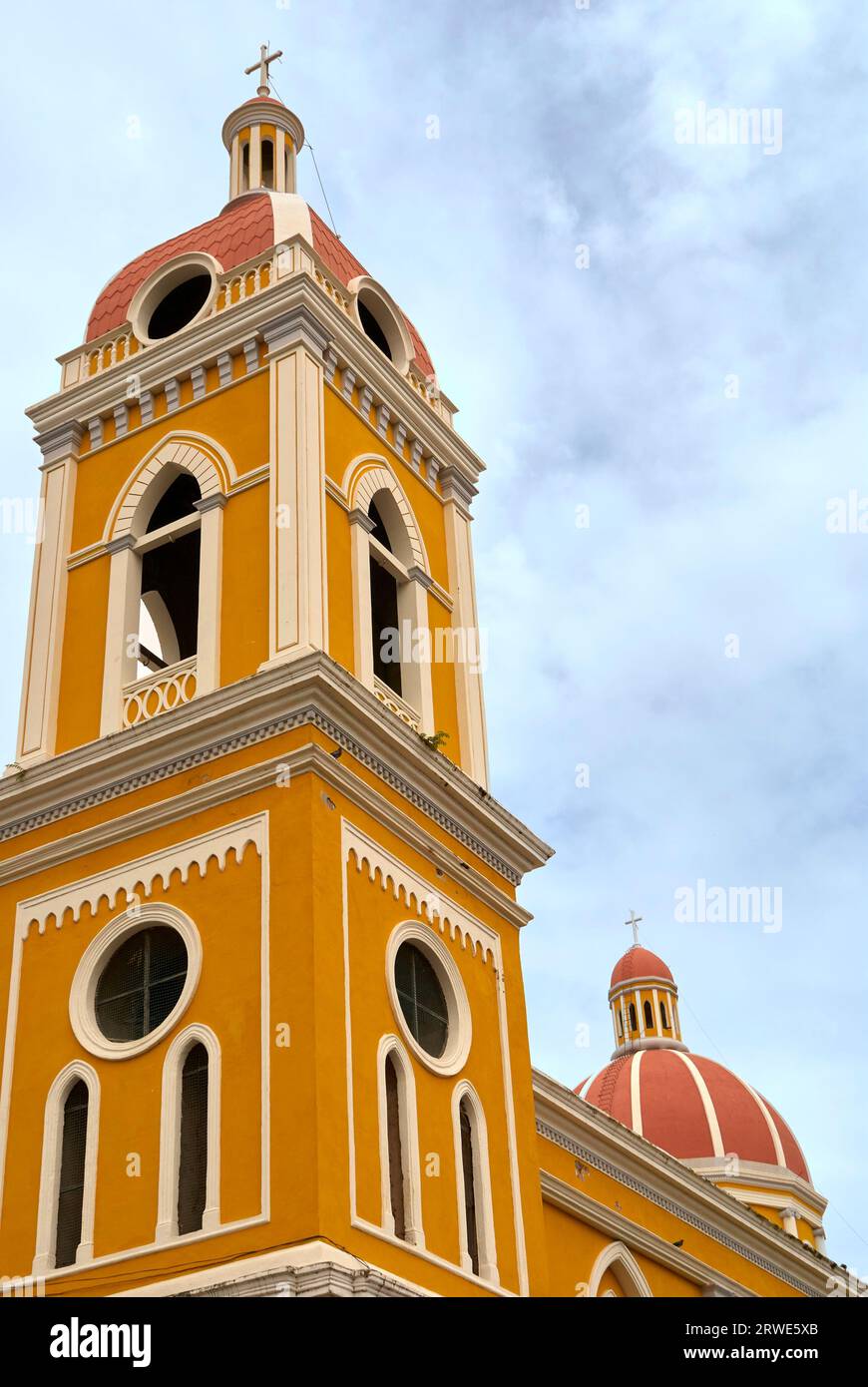 Tower and dome of the cathedral in the Spanish colonial city of Granada ...