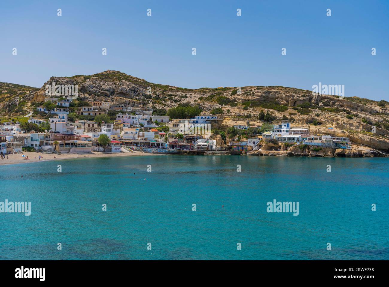 The bay of Matala, island, sea, village, summer, blue sky, island of ...